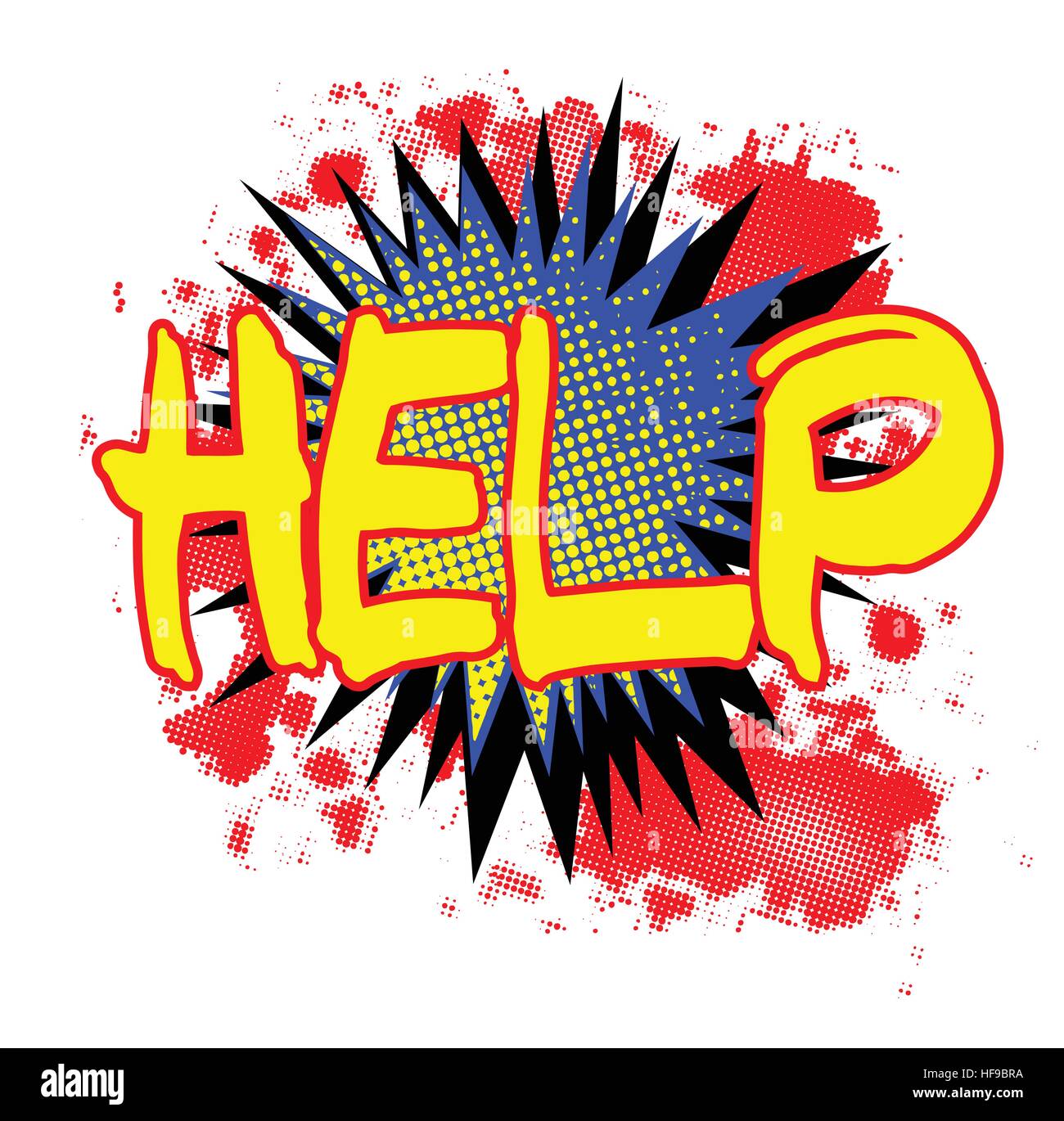 A comic cartoon style HELP exclamation explosion over a white ...