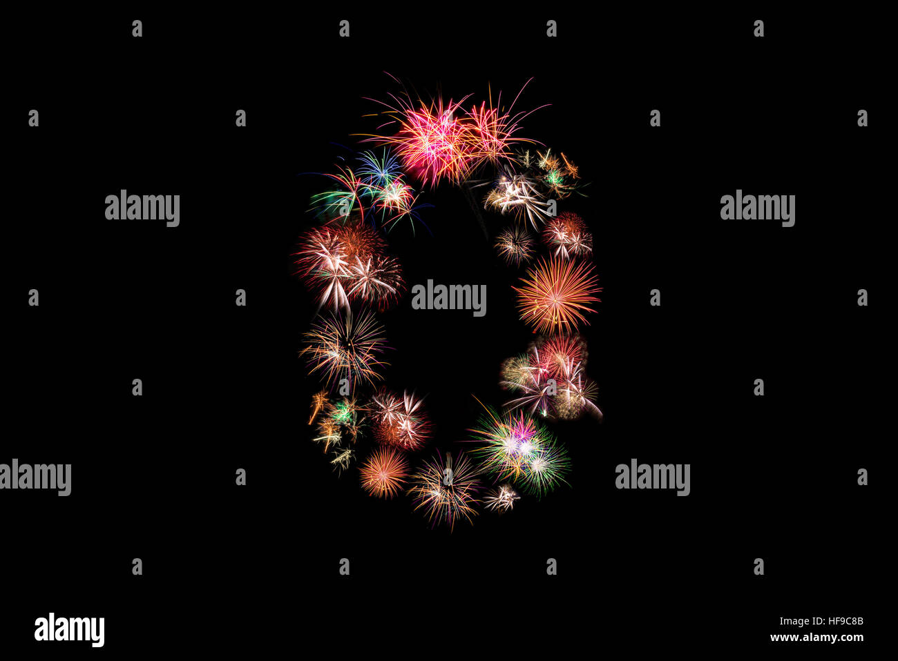 Number 0. Number alphabet made of real fireworks Stock Photo - Alamy