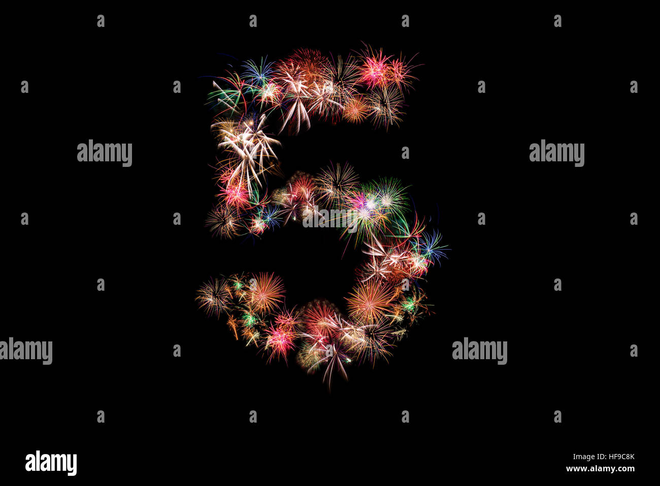 Number 5. Number alphabet made of real fireworks. See other numbers in ...