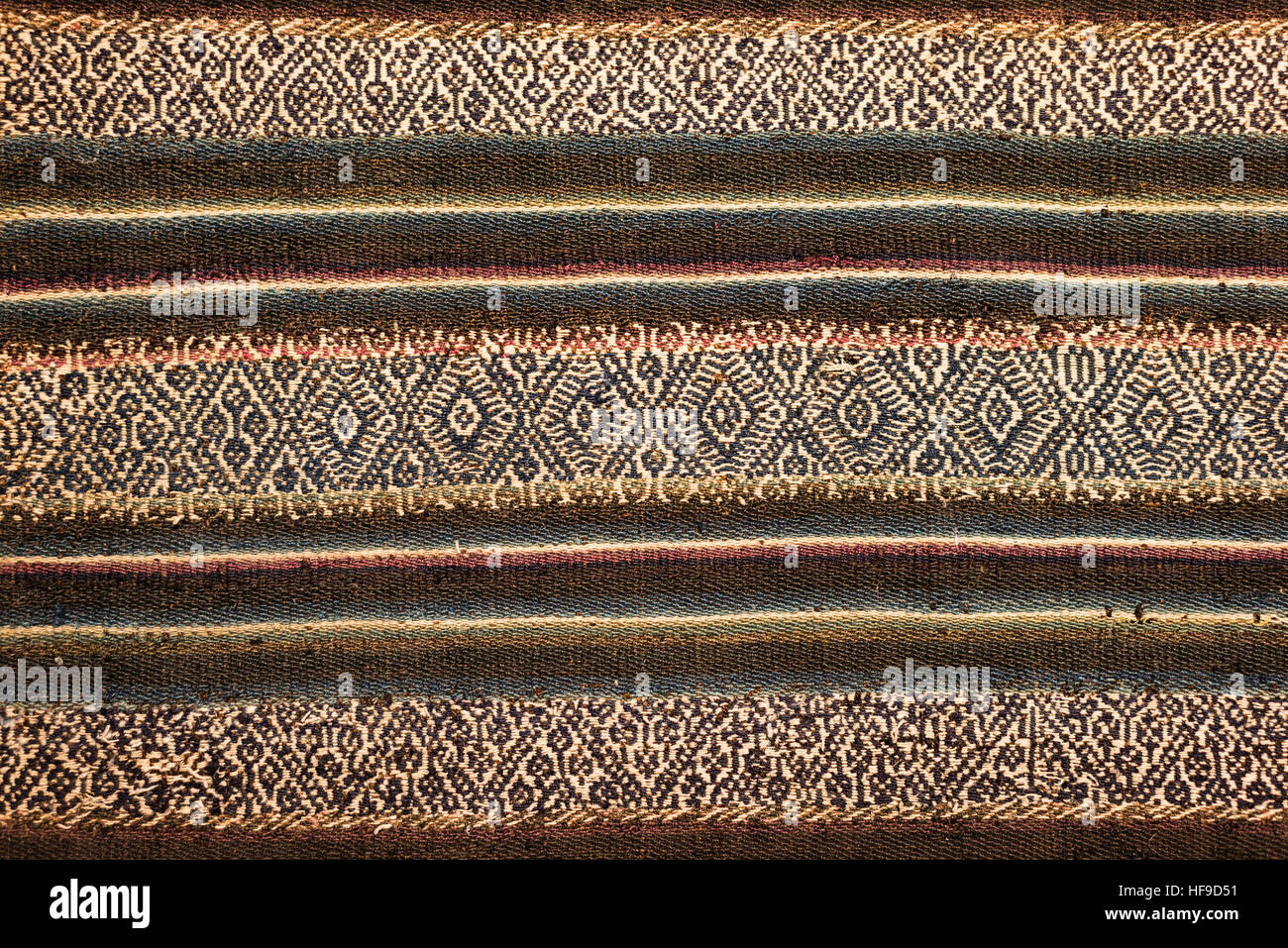Ancient Andean fabric spun and woven by hand with black background ...