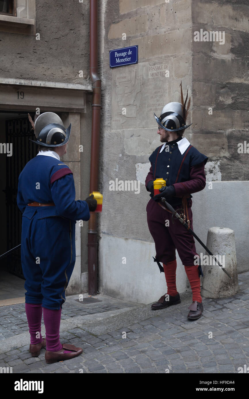 Soldiers of 1602 guarding the entrance to the Passage de Monetier ...