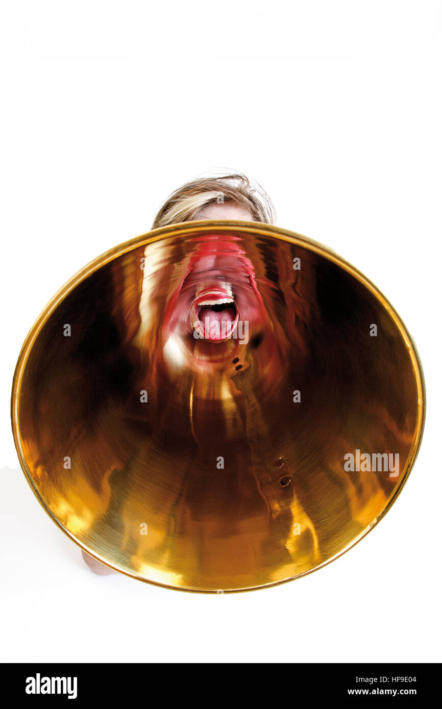Closeup view of the inside of a megaphone Stock Photo - Alamy