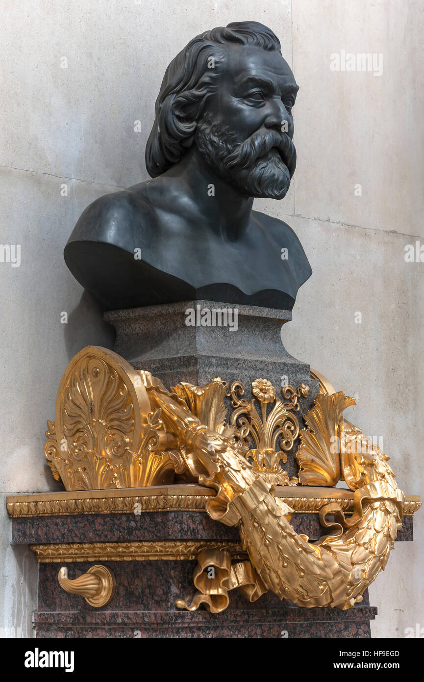 Bust of Theophil Hansen, Danish Austrian architect, 1813-1891, in front ...
