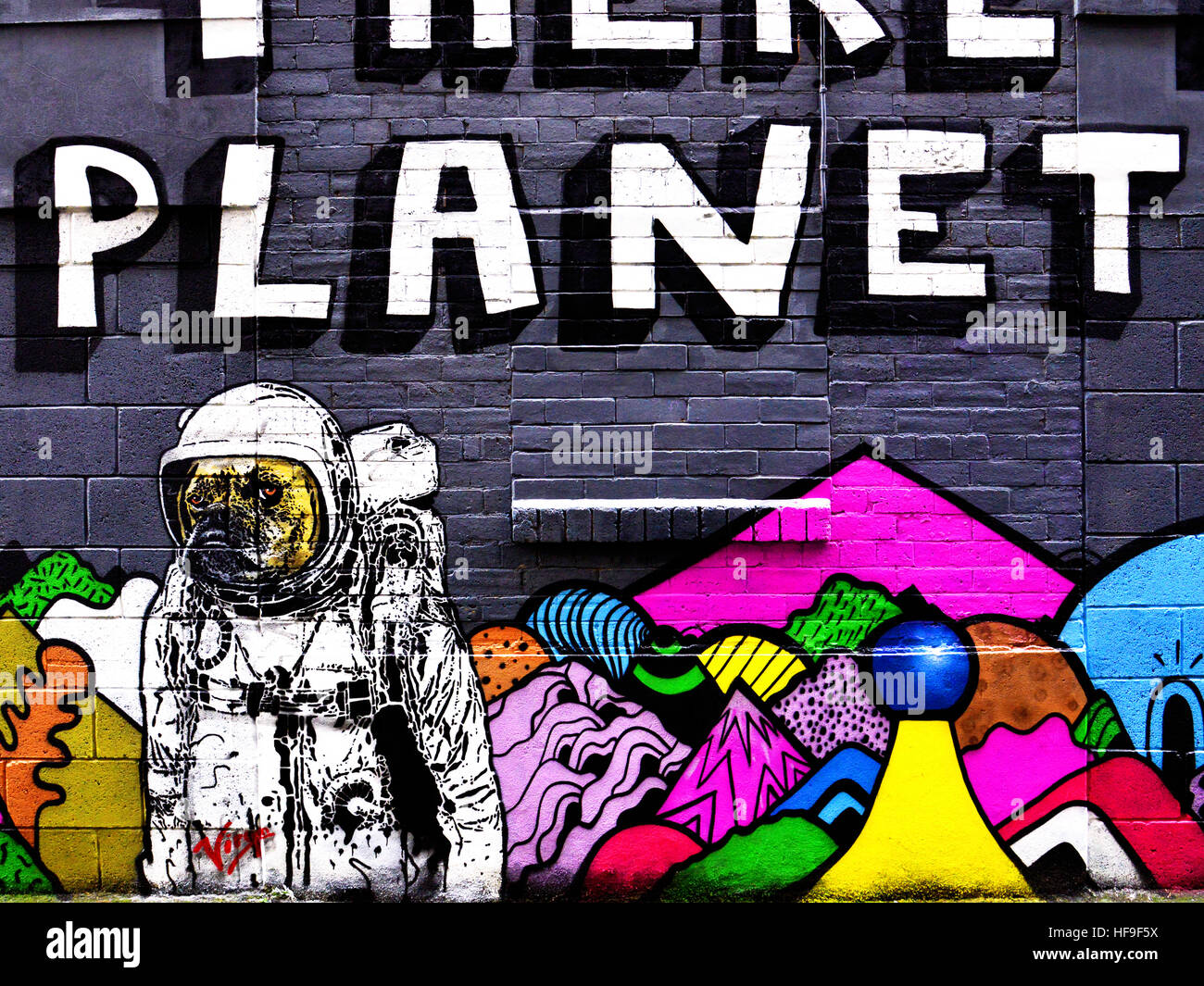 Space dog wall painting planet Stock Photo - Alamy