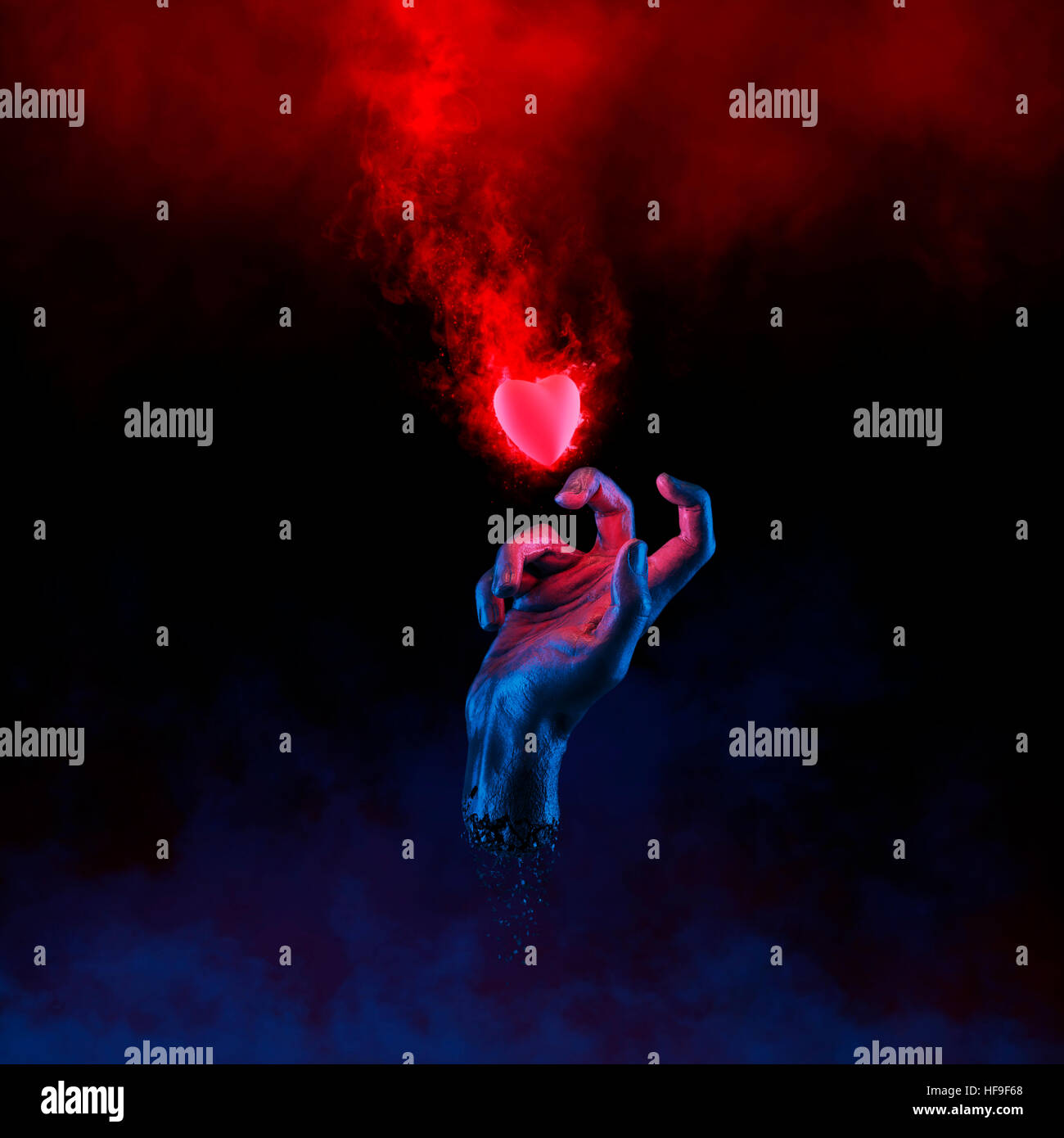 The fleeting heart / 3D illustration of hand grasping at burning heart ...