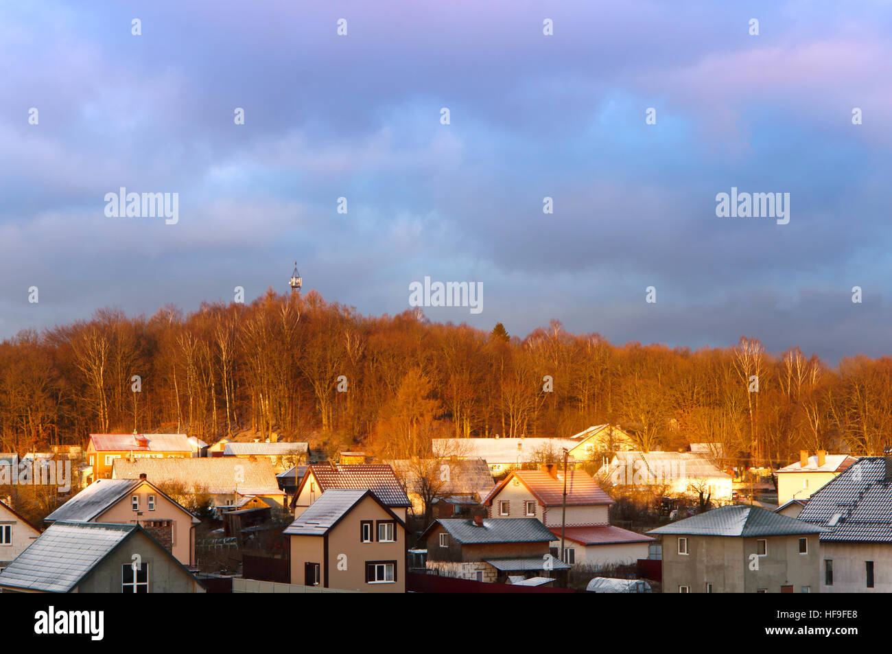 the view from the window picturesque village houses with colorful roofs ...