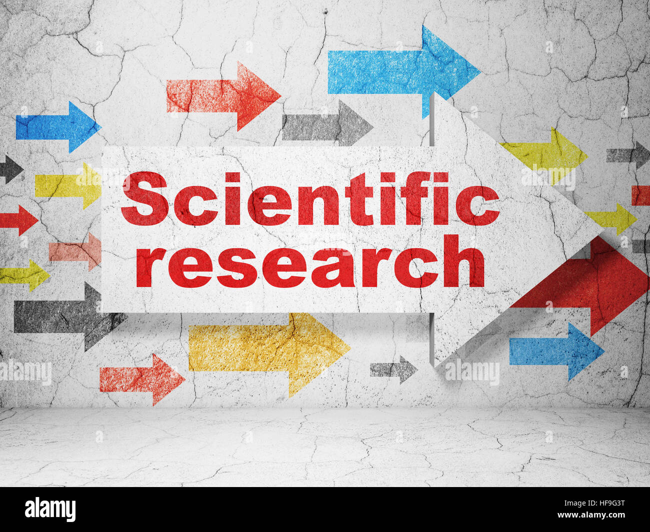 Science concept: arrow with Scientific Research on grunge wall ...