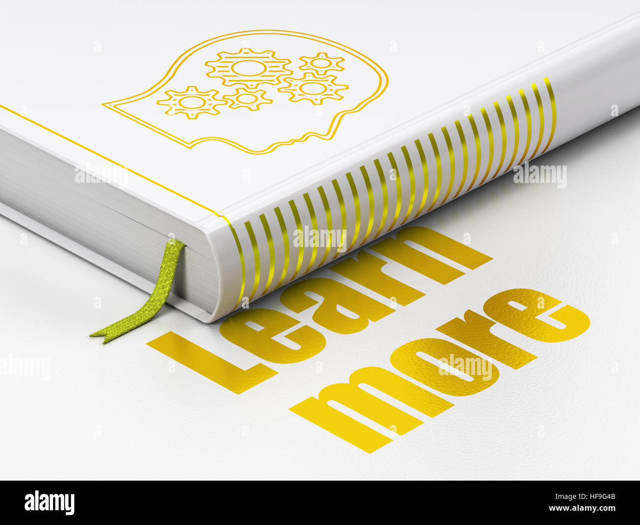 Learning concept: book Head With Gears, Learn More on white background ...