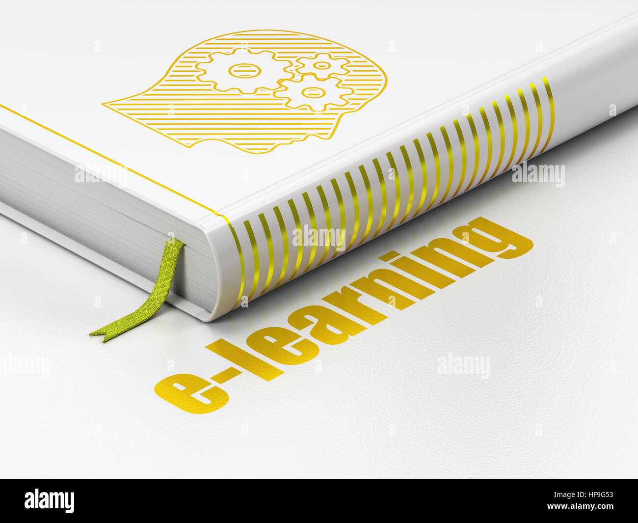 Education concept: book Head With Gears, E-learning on white background ...