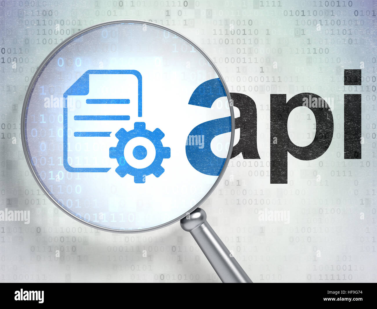 Database concept: Gear and Api with optical glass Stock Photo - Alamy