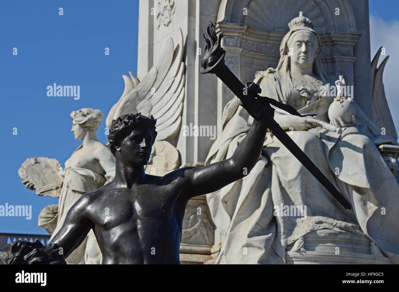 Progress statue. A detail of the Victoria Memorial outside Buckingham ...