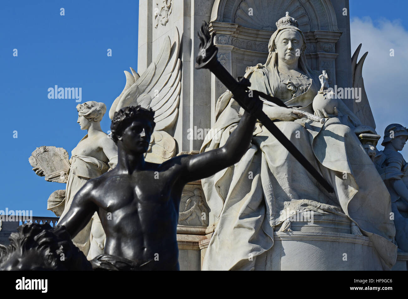 Progress statue. A detail of the Victoria Memorial outside Buckingham ...