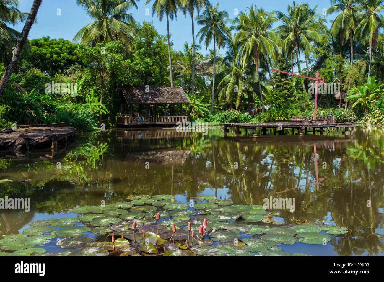 Section of cascading water as part of Tad Sae waterfalls near Luang ...