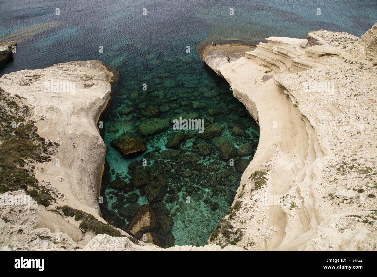 Eroded miocene limestone on the coast of Corsica near Bonifacio ...