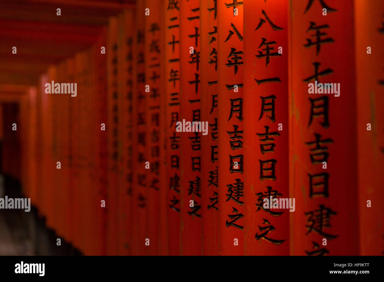 Detail of the names engraved on the torii of Fushimi Inari Taisha ...