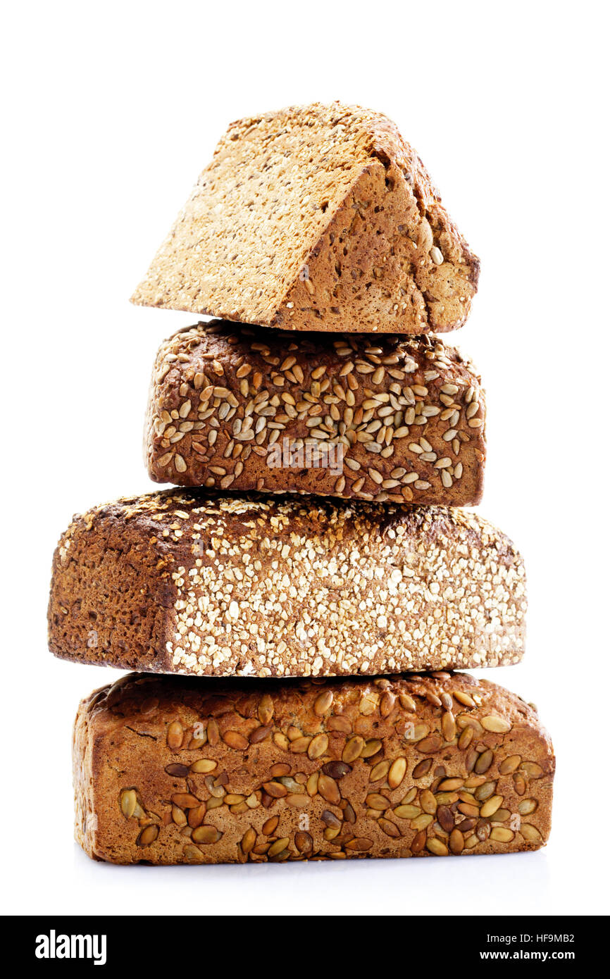 Four kinds of wholegrain bread, stacked Stock Photo - Alamy