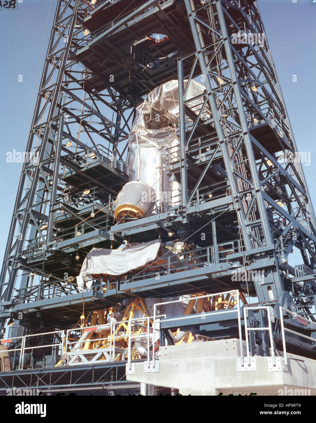 A photograph from the Atlas Collection showing a rocket being prepared ...