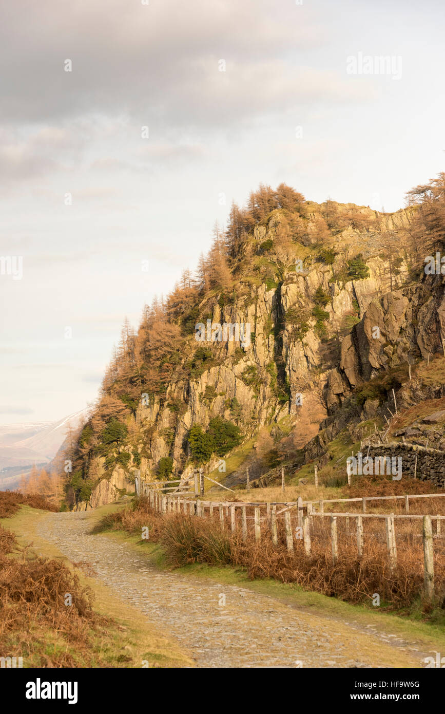 Castle crag rock formation near Borrowdale the Lake District Cumbria UK ...