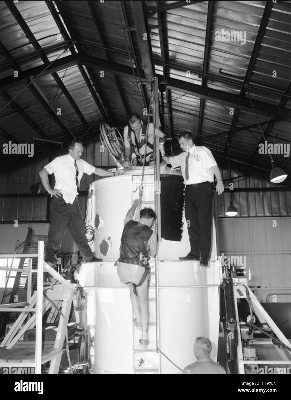 A photograph from the Atlas Collection showing a rocket being fueled on ...