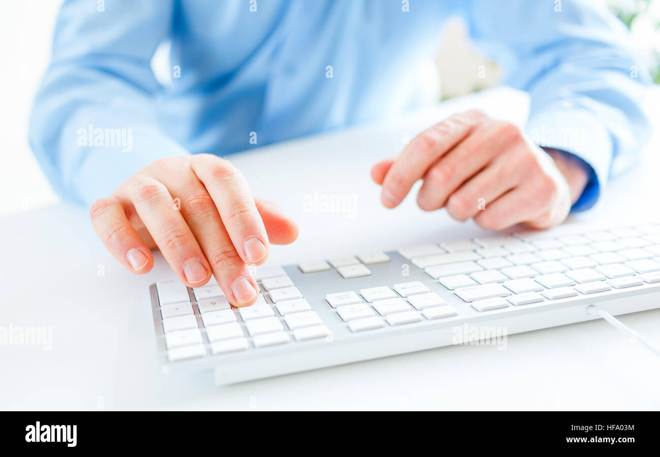 Male hands or men office worker typing on the keyboard Stock Photo - Alamy