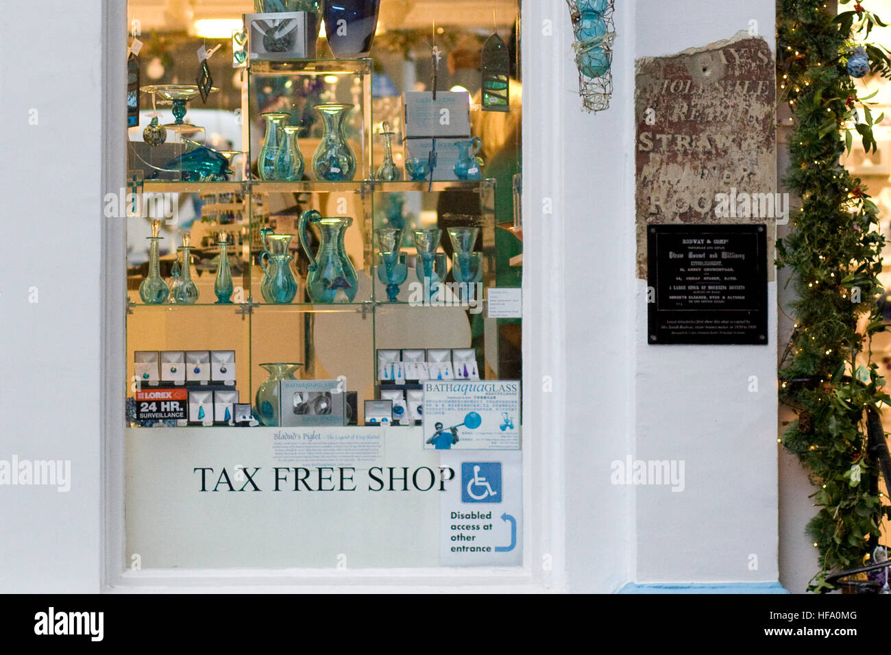 shop window advertising tax free items Stock Photo - Alamy