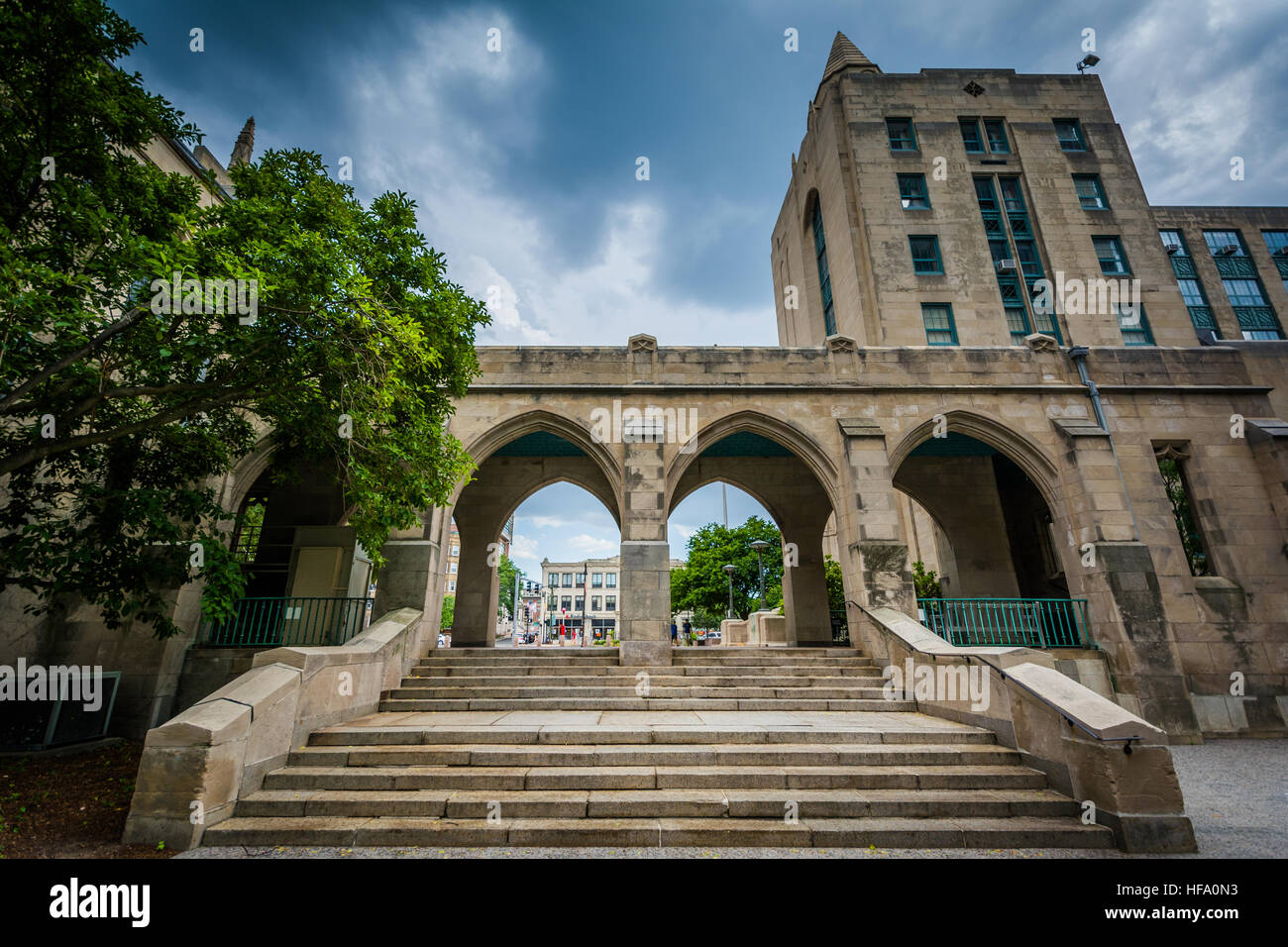 Arches and buildings at Marsh Plaza, at Boston University, in Boston ...