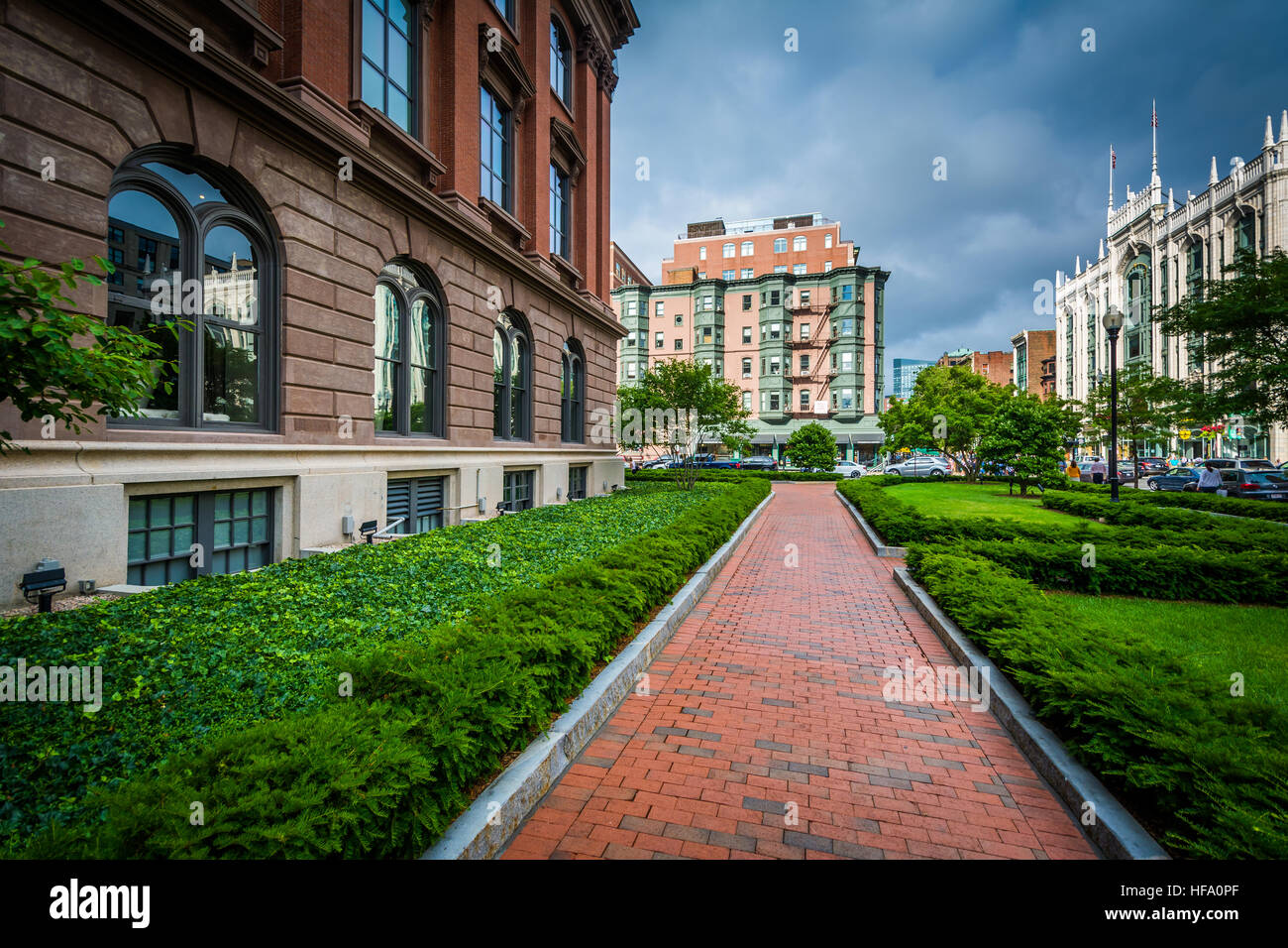 Brick walkway and buildings in Back Bay, Boston, Massachusetts Stock ...