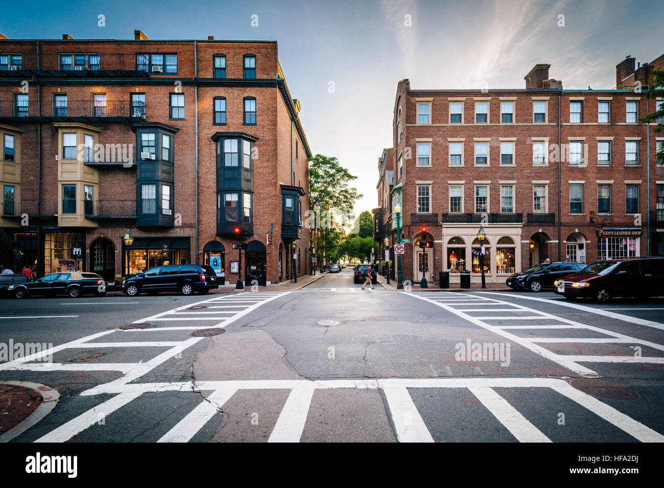 Intersection along Charles Street in Beacon Hill, Boston, Massachusetts ...