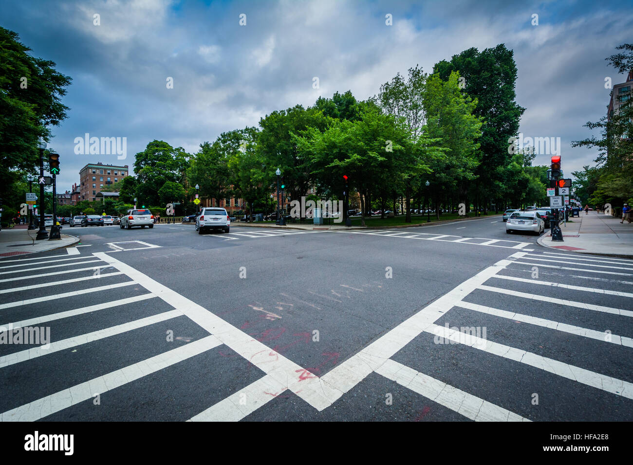 Intersection and crosswalks along Commonwealth Avenue in Back Bay ...