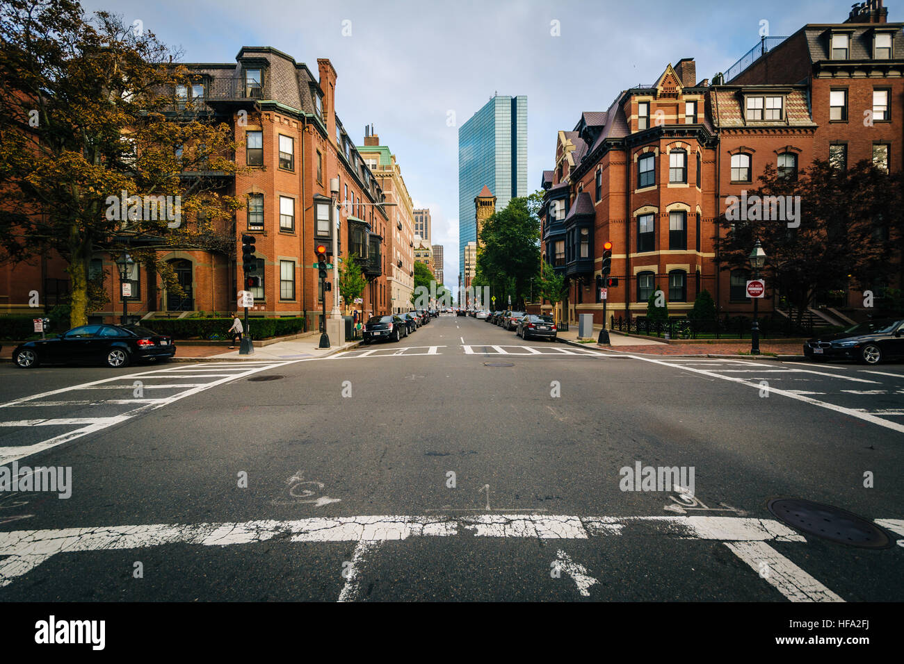 Intersection and historic buildings in Back Bay, Boston, Massachusetts ...