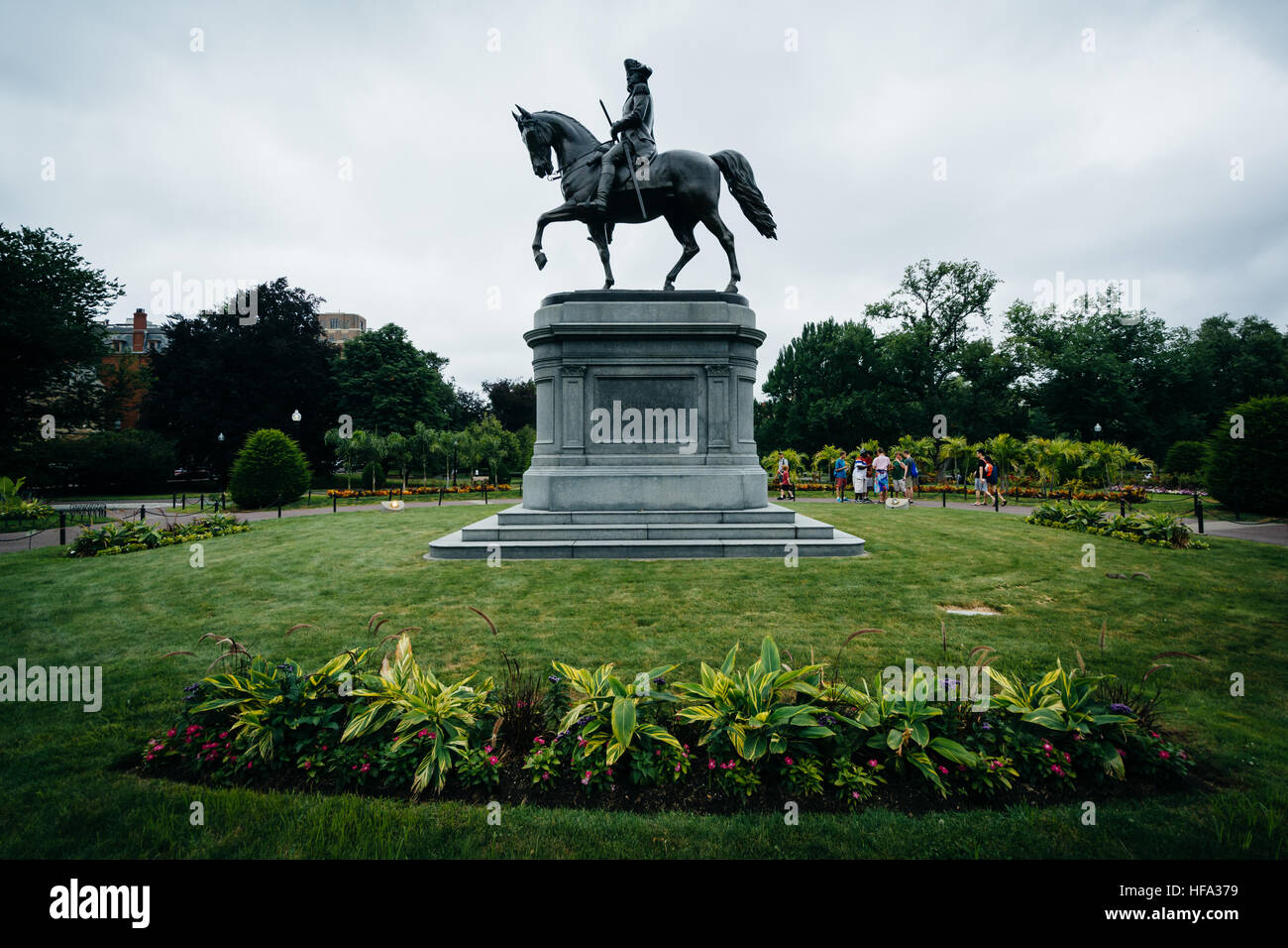 Statue and gardens at the Public Garden in Boston, Massachusetts Stock ...