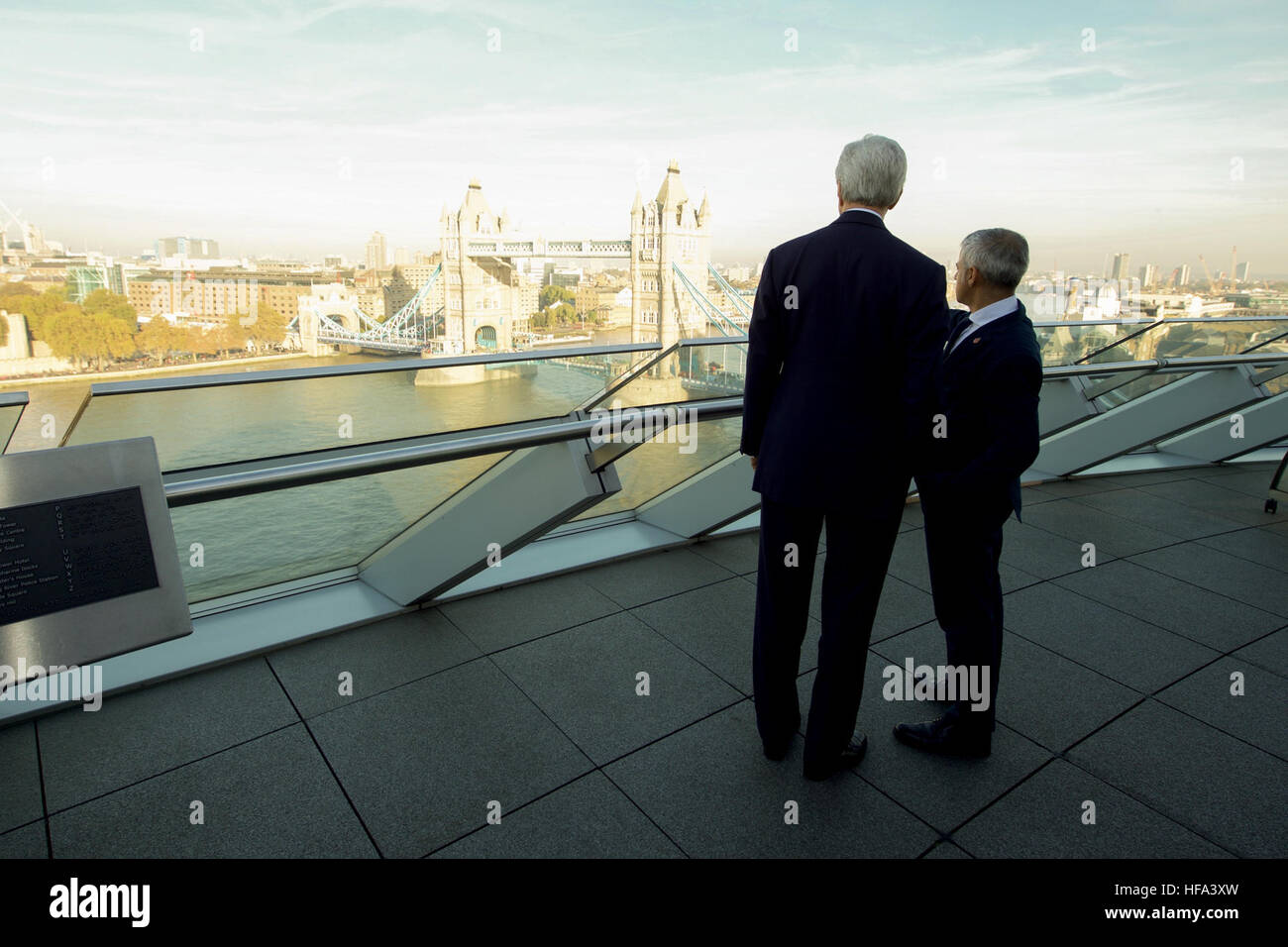 London Mayor Sadiq Khan shows U.S. Secretary of State John Kerry the ...