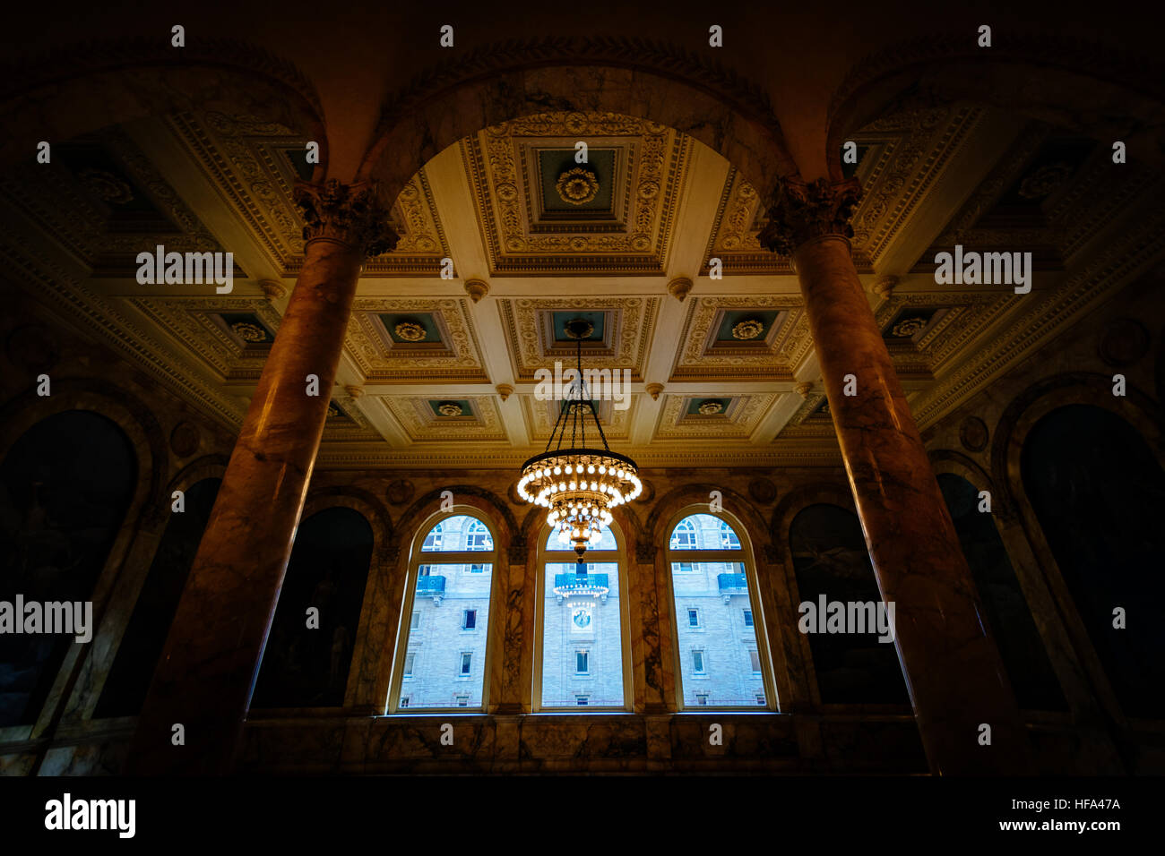 The interior of the Boston Public Library at Copley Square, in Back Bay ...