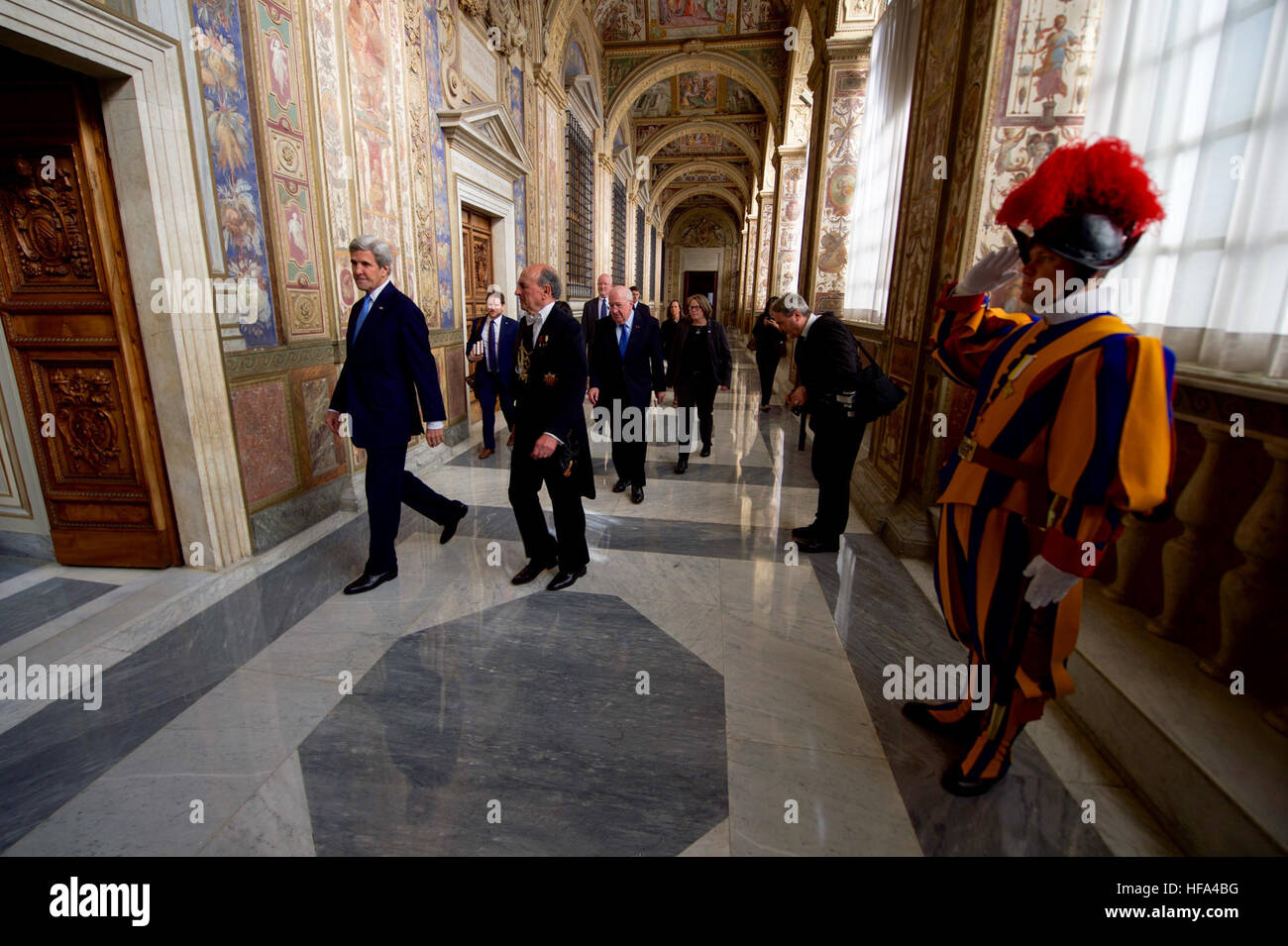 A member of the Swiss Guard salutes on December 2, 2016, as U.S ...