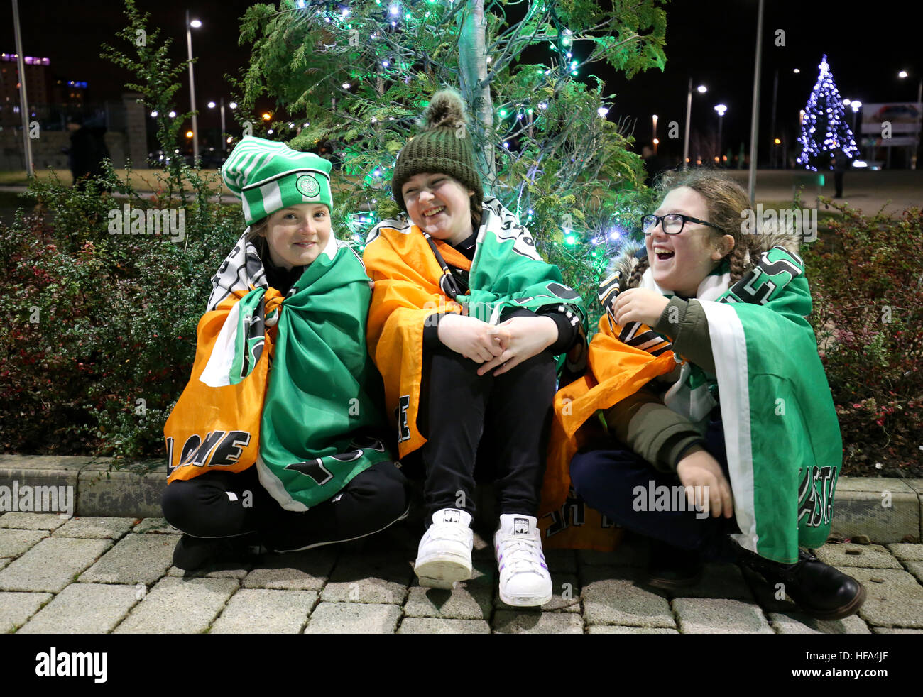 Young Celtic fans outside the stadium before the Ladbrokes Scottish ...