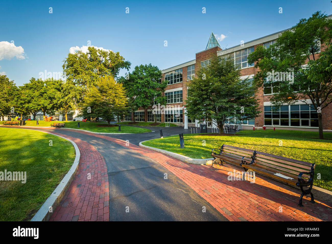 Walkway and buildings at Northeastern University, in Boston ...