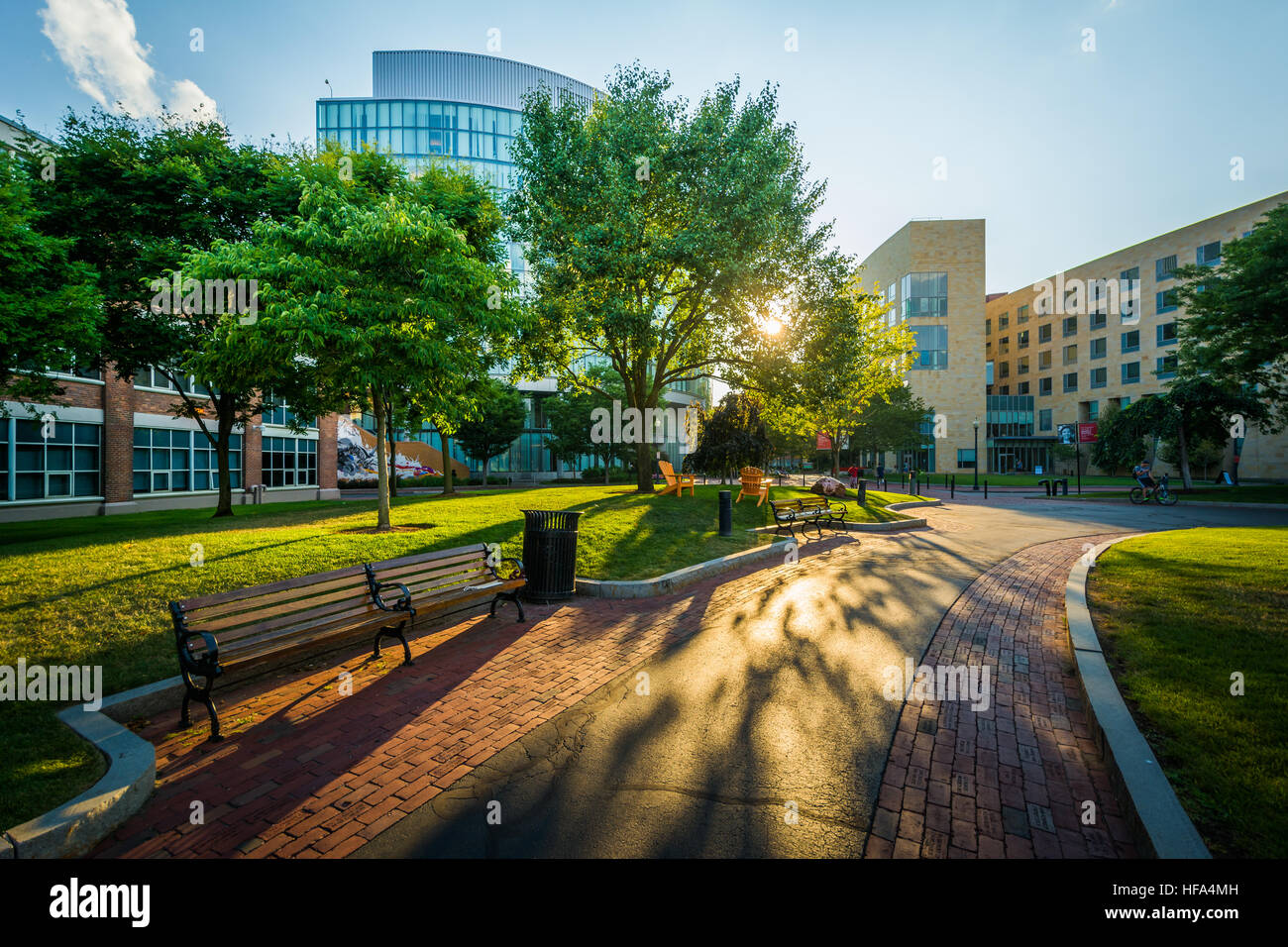 Walkway and buildings at Northeastern University, in Boston ...