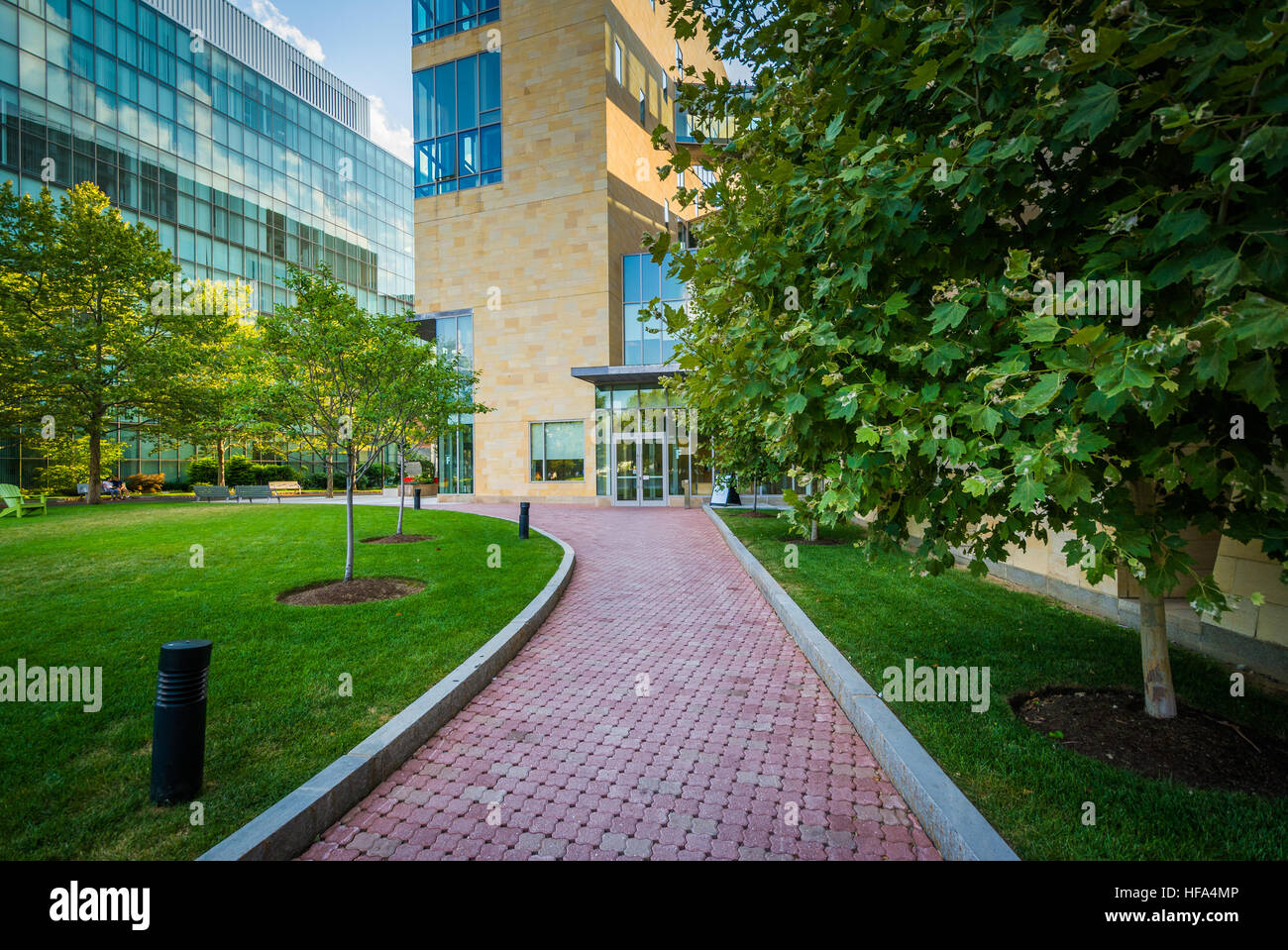 Walkway and buildings at Northeastern University, in Boston ...