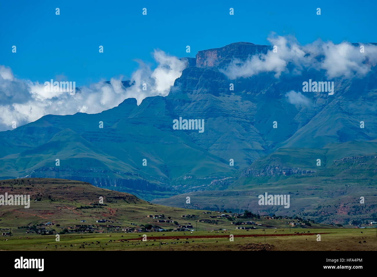 Part of Amphitheatre with clouds in Drakensberg mountain, South Africa ...