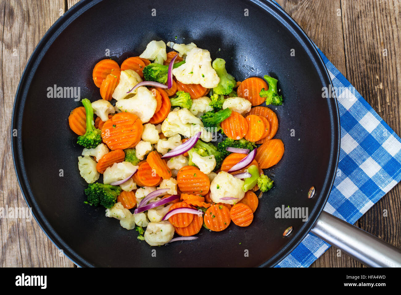 Fried mix vegetables in a pan in oil Stock Photo - Alamy