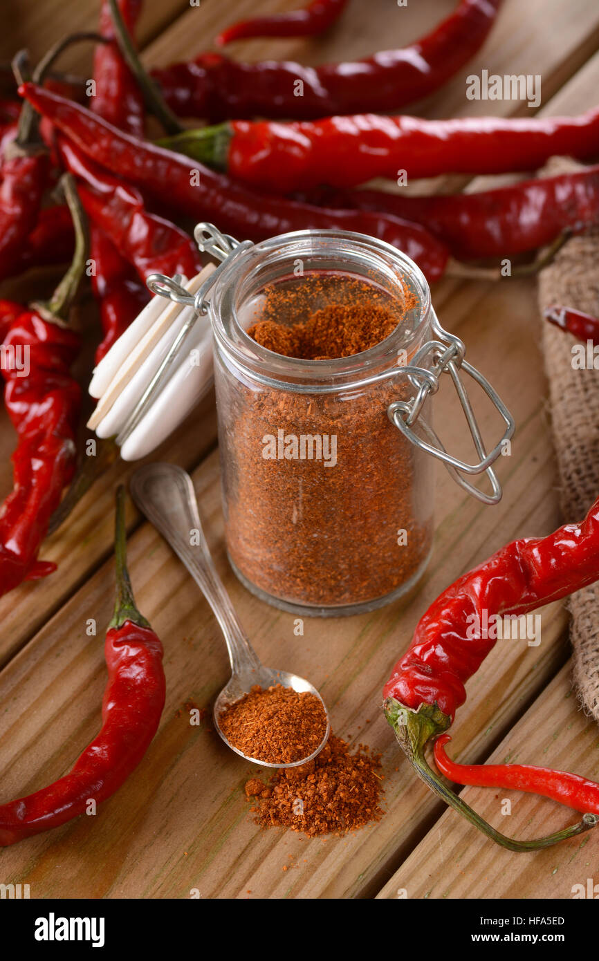 chili powder in glass jar Stock Photo - Alamy