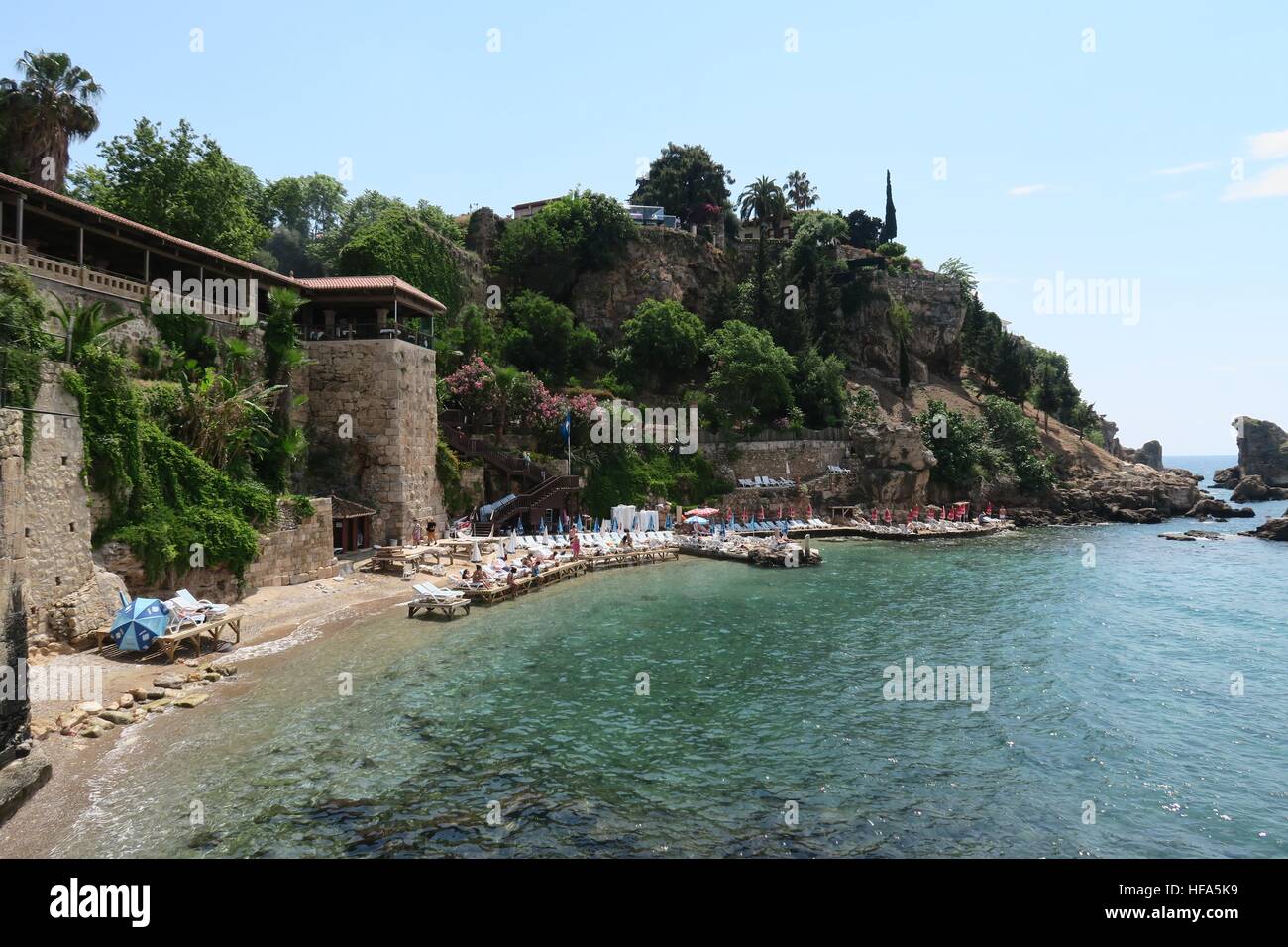 Mermerli Beach and Restaurant with the City Walls in Antalyas Oldtown ...