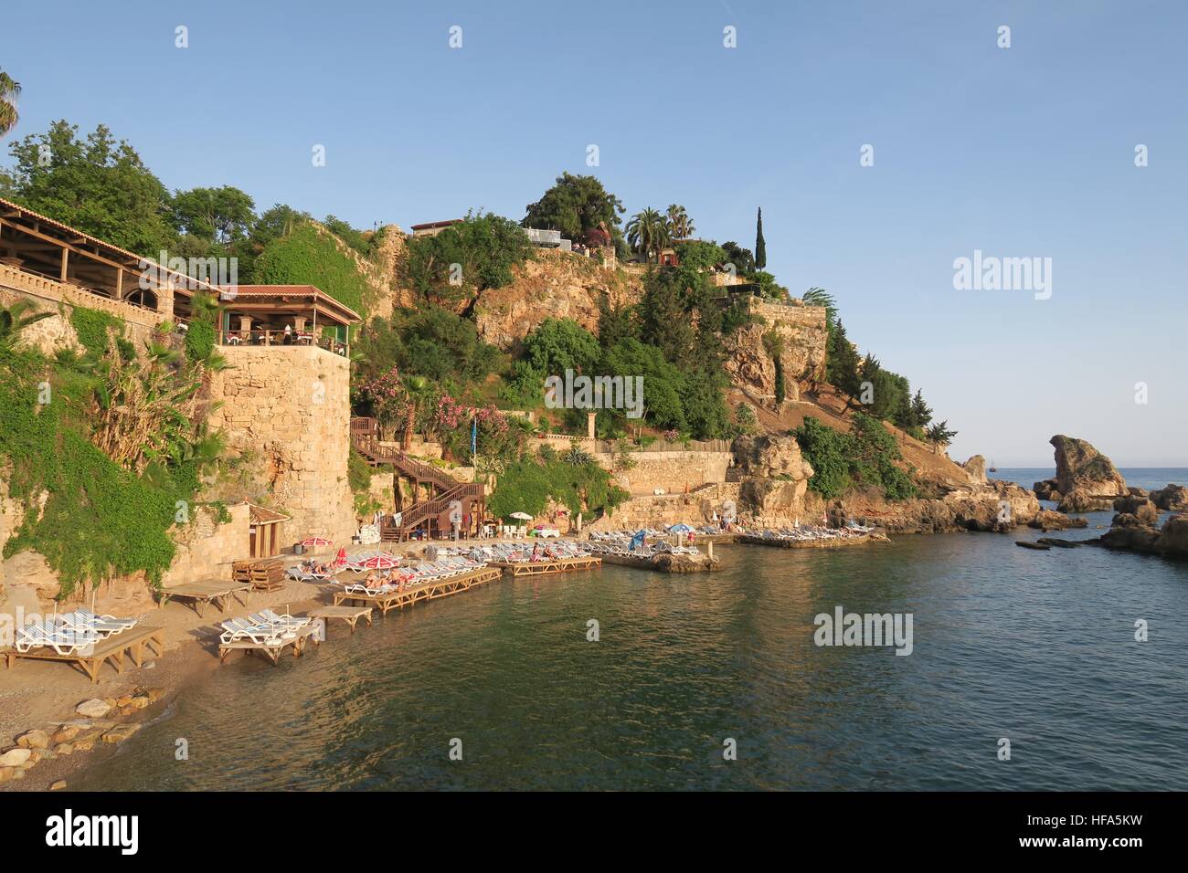 Mermerli Beach and Restaurant with the City Walls in Antalyas Oldtown ...