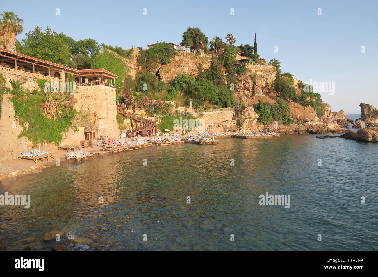 Mermerli Beach and Restaurant with the City Walls in Antalyas Oldtown ...