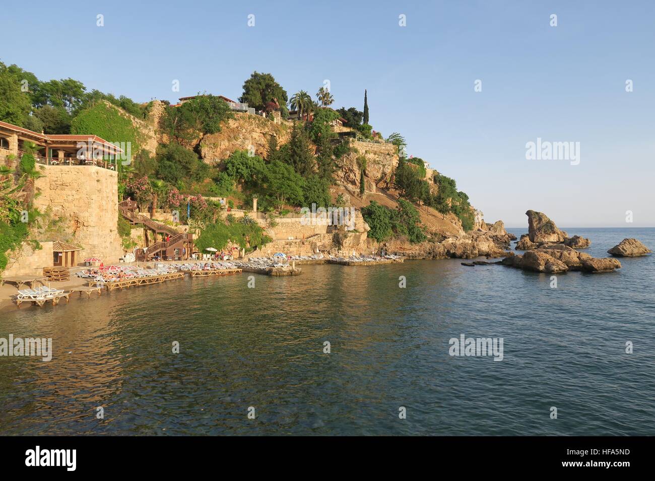 Mermerli Beach and Restaurant with the City Walls in Antalyas Oldtown ...