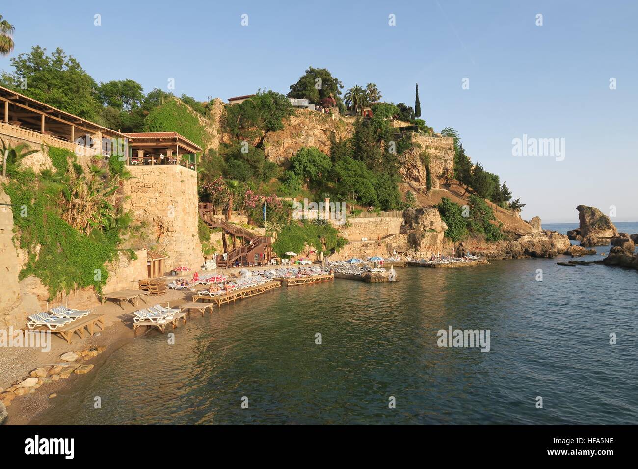 Mermerli Beach and Restaurant with the City Walls in Antalyas Oldtown ...