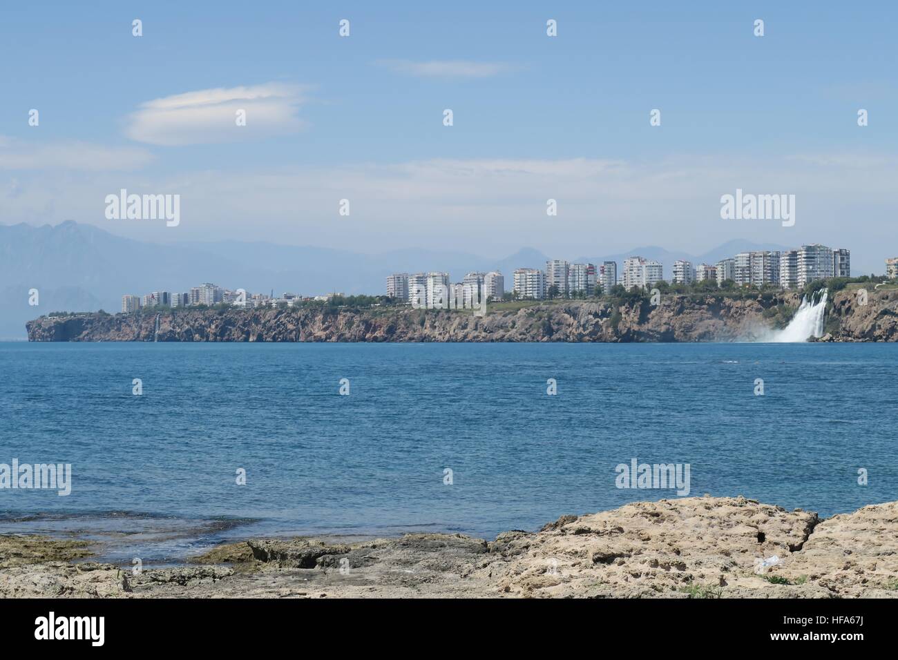 Duden Waterfall as seen from Lara Beach in Antalya, Turkey Stock Photo ...