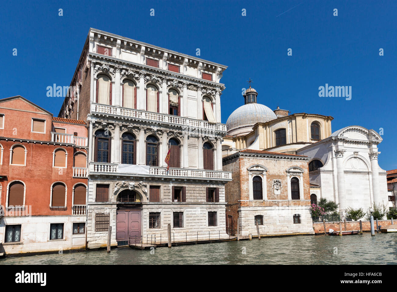Old buildings and San Geremia church on Grand Canal shore in Venice ...