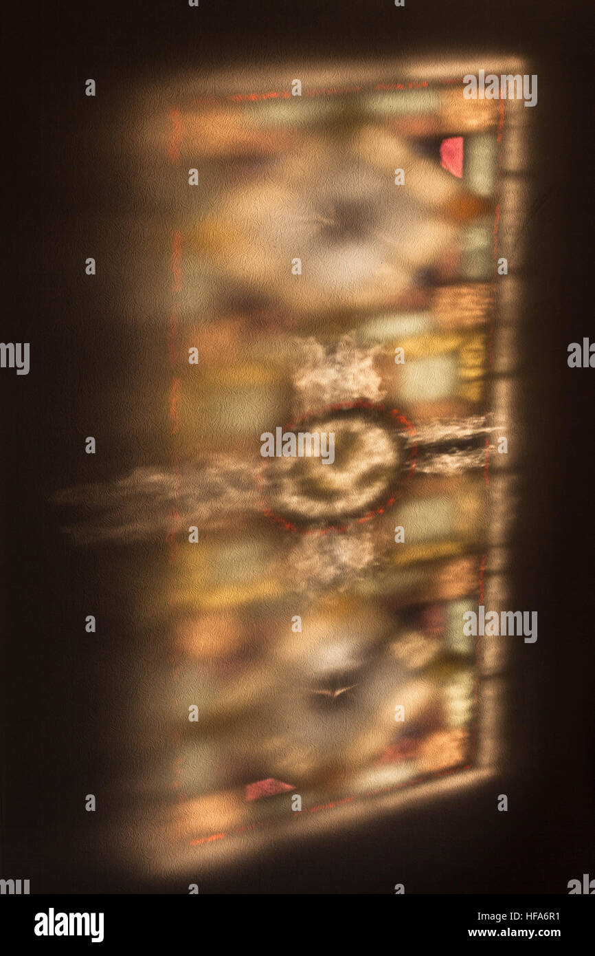 Stained glass window colours and patterns projected on the wall by ...