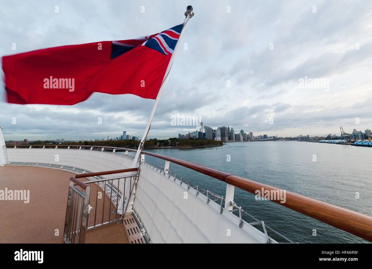 British ensign red ensign flag flying on the deck of the Queen Mary 2 ...